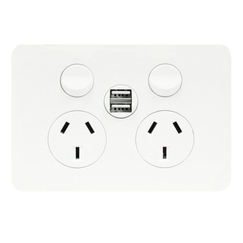Double Socket 10A 240/5VAC/DC DGPO w/2 x 2.1A USB - Cetnaj