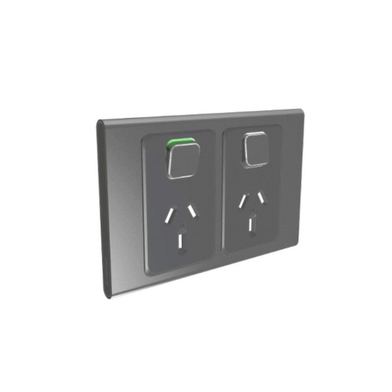 Clipsal GPO Cover Skin Flush Mount 2 Gang 10A 250V Horizontal Silver ...