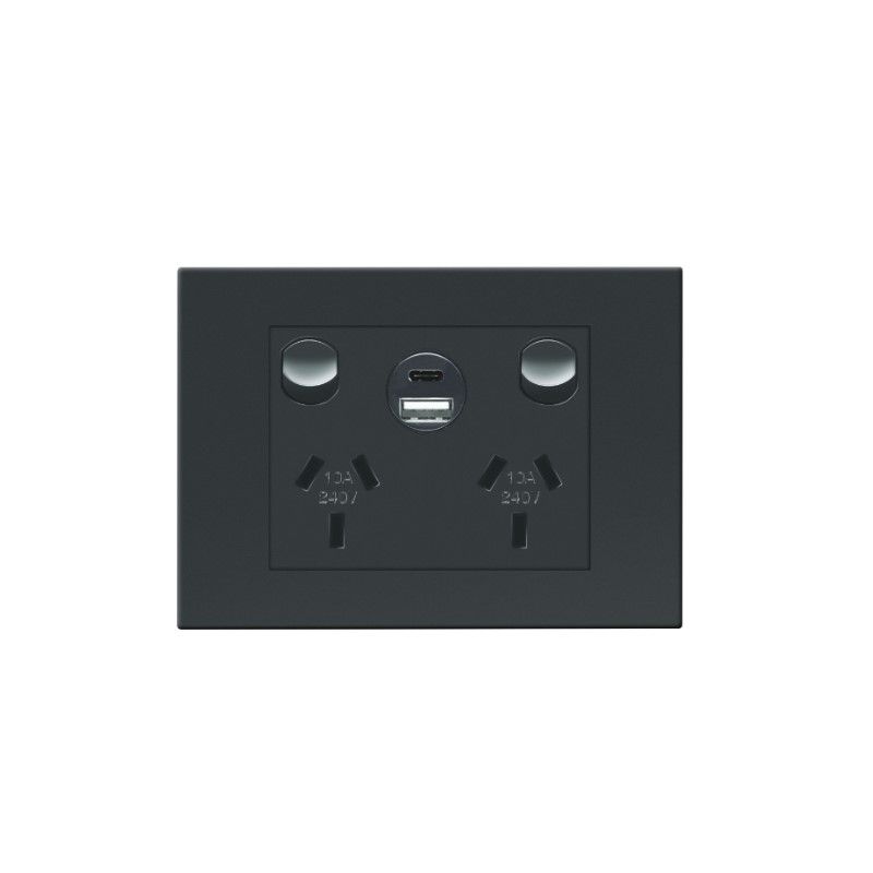 HPM Double Power Point 10A 230/240V w/USB Charger Type A and C Grey ...