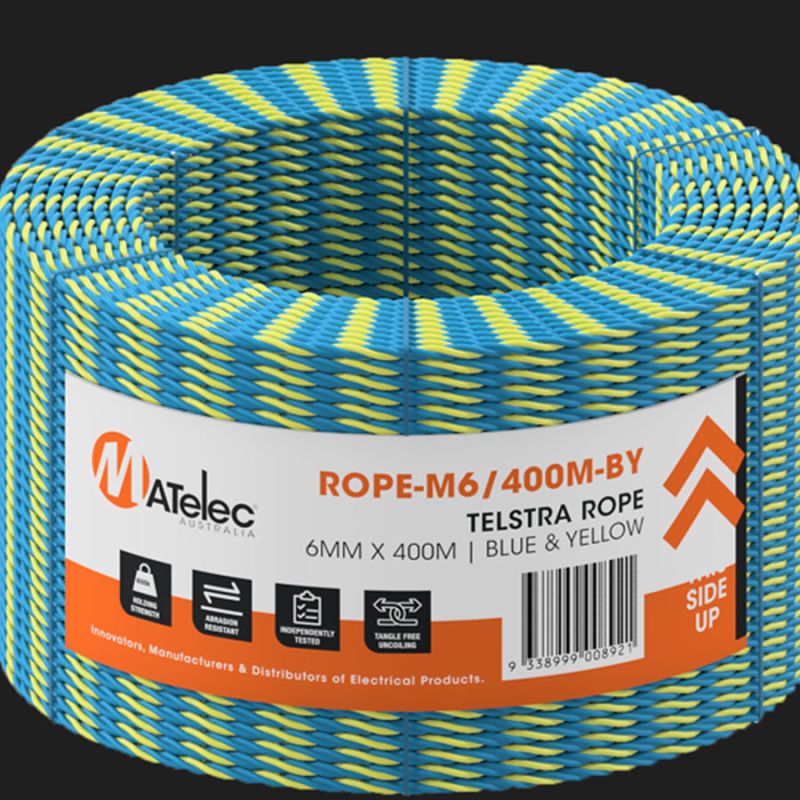 Matelec Telstra Rope 90 kg Polypropylene Blue/Yellow Bright 400mtr 72 ...