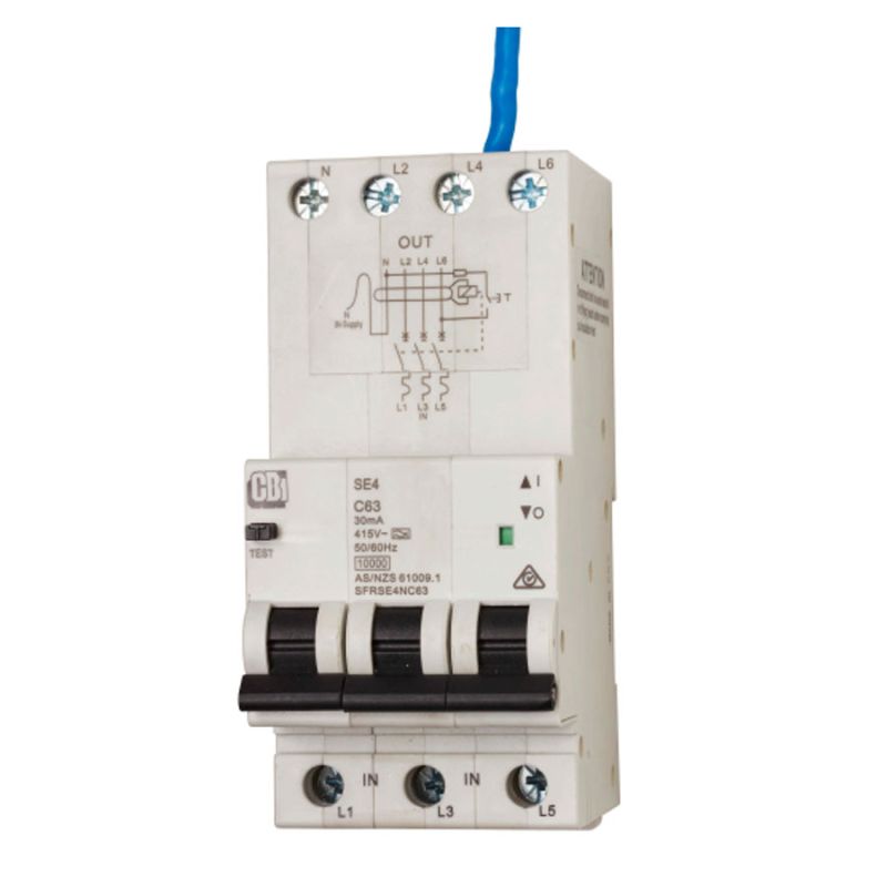 RCBO 10KA D 10A 3P+N 30mA TYPE A W/LEADS | Cetnaj