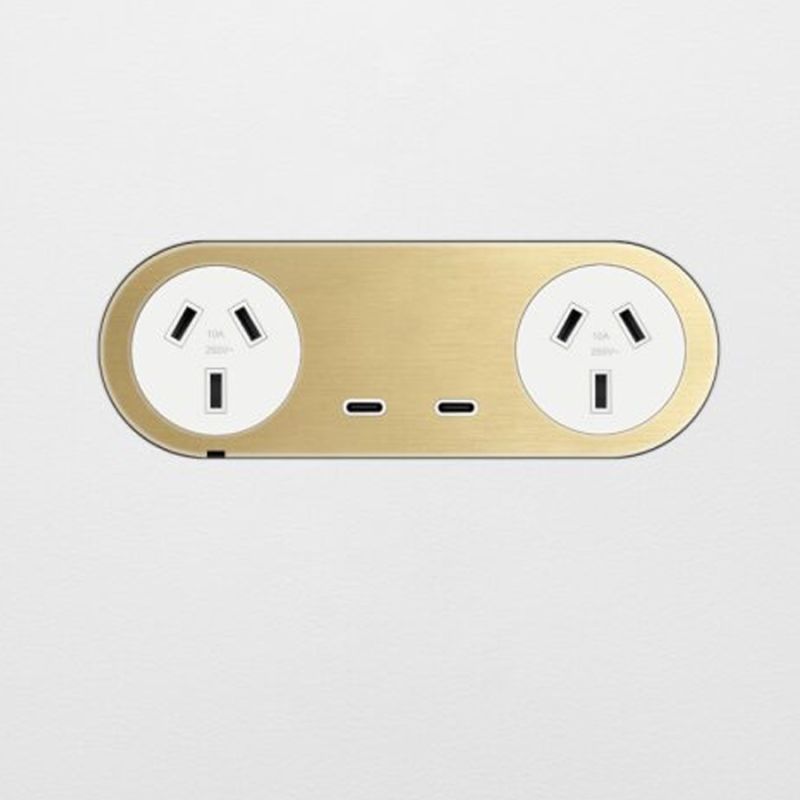 ZETR Double Outlet USBC Faceplate in Natural Brass White | Cetnaj
