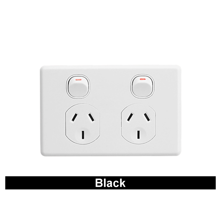 GPO Flush Standard 2G 10A 250V Horizontal Shutter Black - Cetnaj