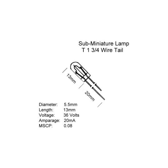 ASI Lamps Type 100 Sub-Miniature Lamp T1-3/4 36V 20mA Wire Tail 0.08 ...