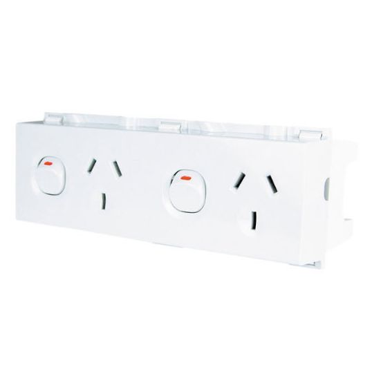 Clipsal GPO Switched Outlet Flush Mount Narrow 2 Gang 10A 250V 3 Pole ...