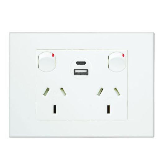 HPM Double Power Point 10A 230/240V w/USB Charger Type A and C White ...